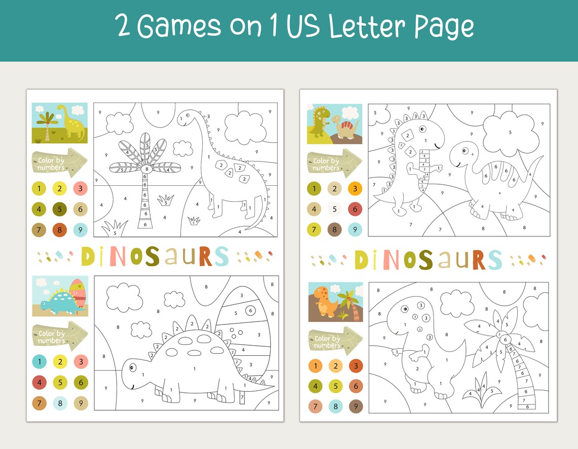 Dinosaurs Themed Color by Numbers Activity Pages for Kids - Etsy