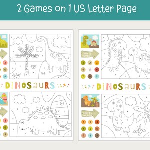 Dinosaurs Themed Color by Numbers Activity Pages for Kids, Home School ...