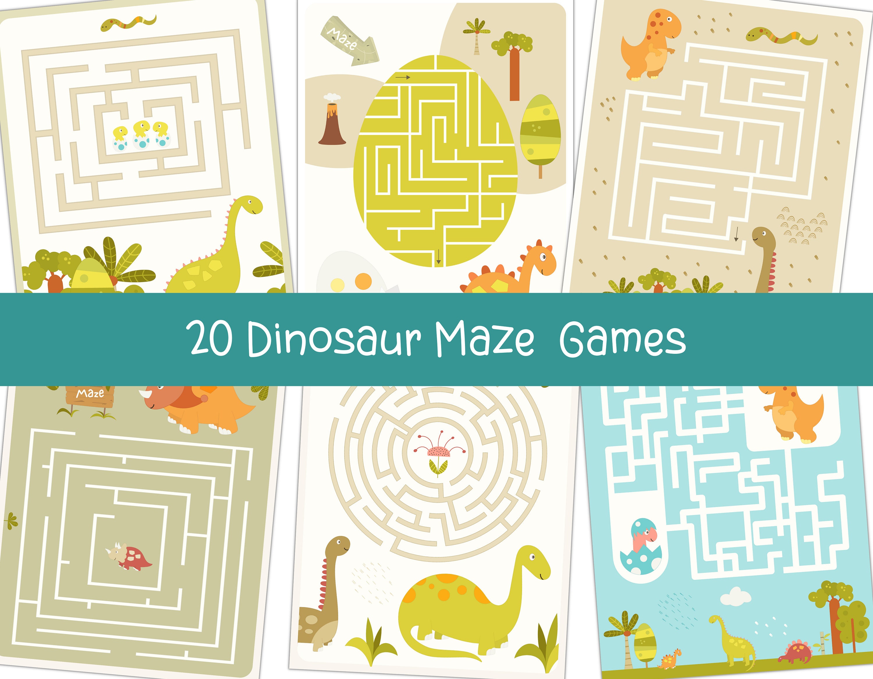 Dinosaurs Themed Maze Activity Pages for Kids, Home School, INSTANT ...