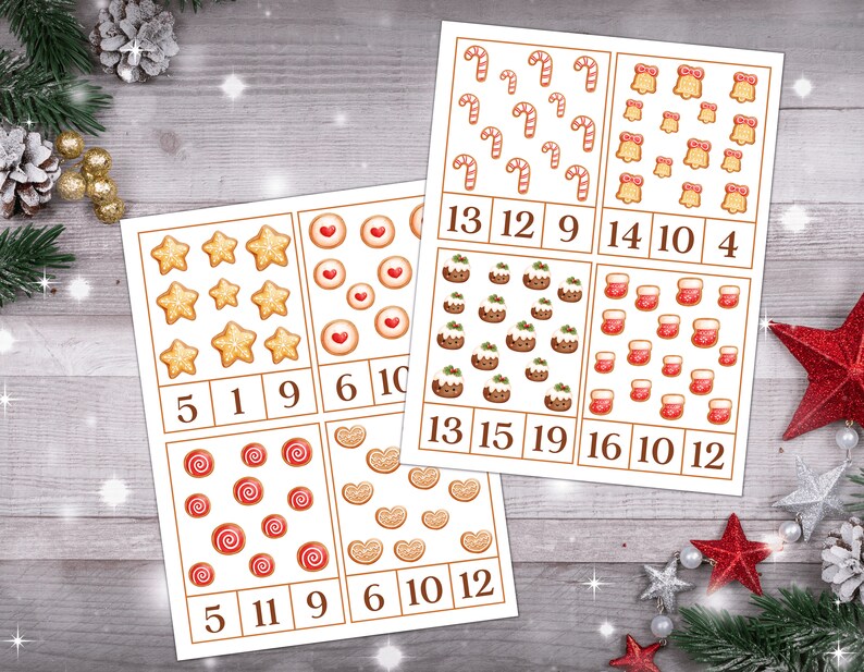 Christmas Count and Clip Cards, 1 to 20 Counting, Gingerbread Cookies ...