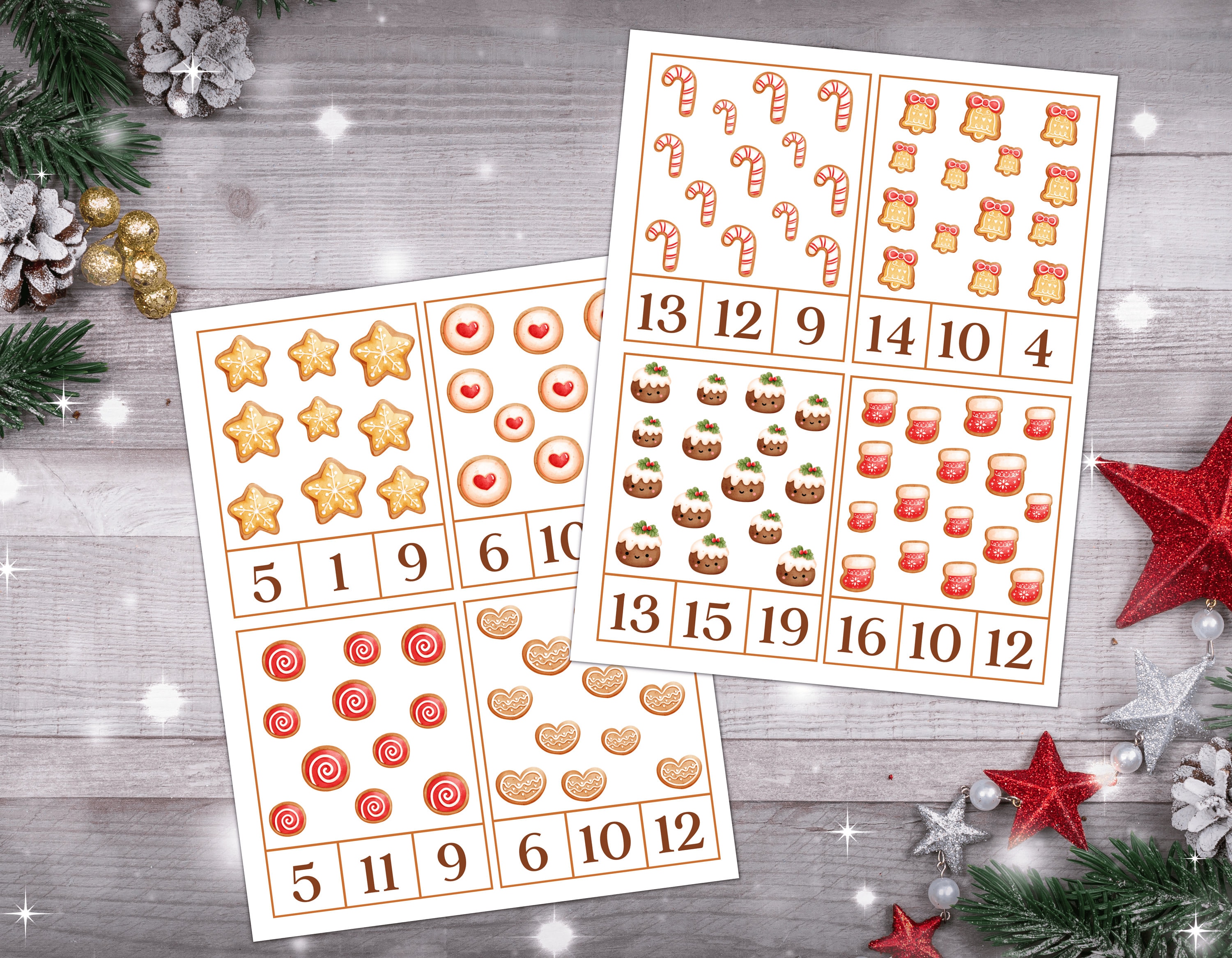 Christmas Count and Clip Cards, 1 to 20 Counting, Gingerbread Cookies ...