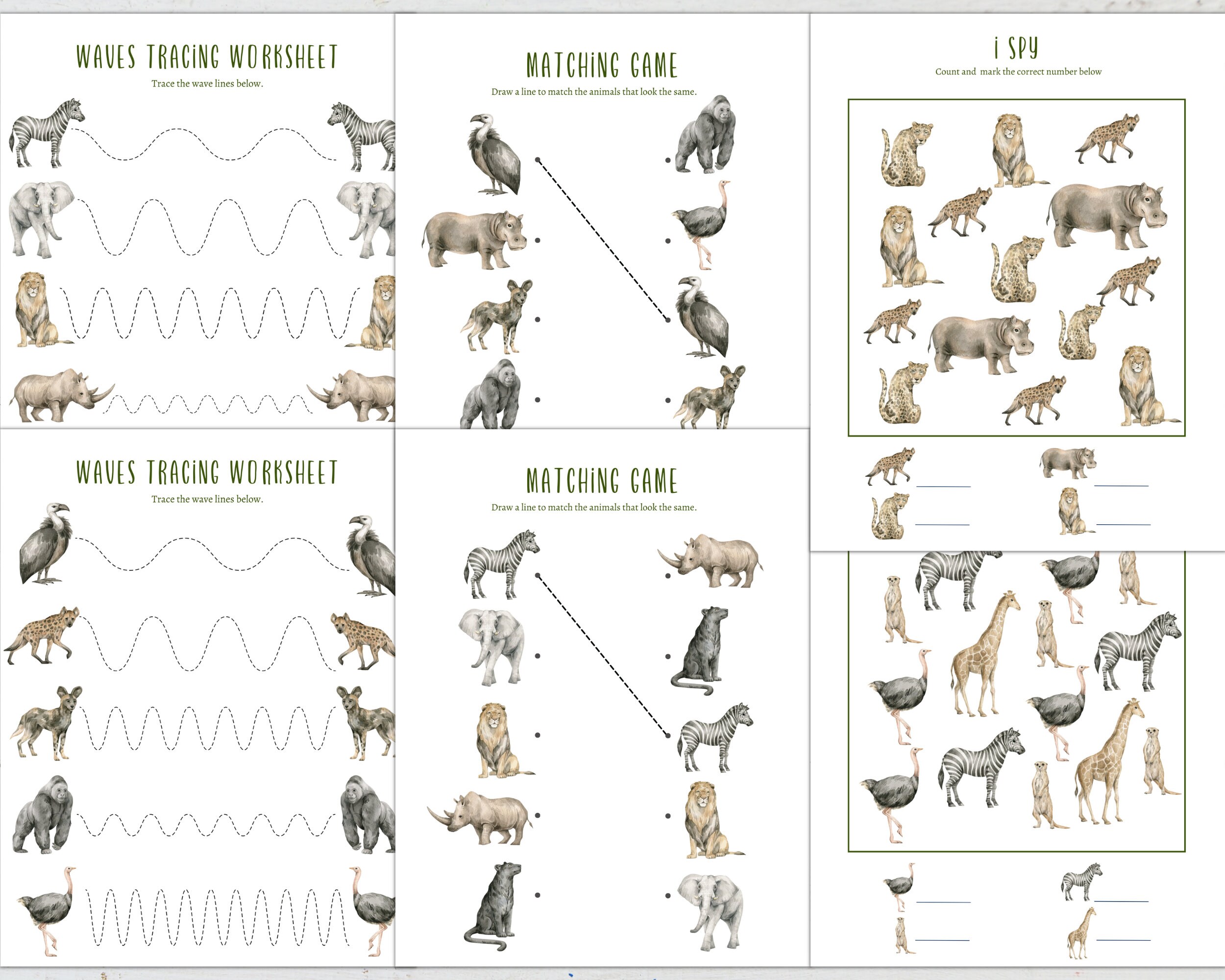 AFRICAN Animals Pre-k and K Activity Pack, Homeschool, Digital, INSTANT ...
