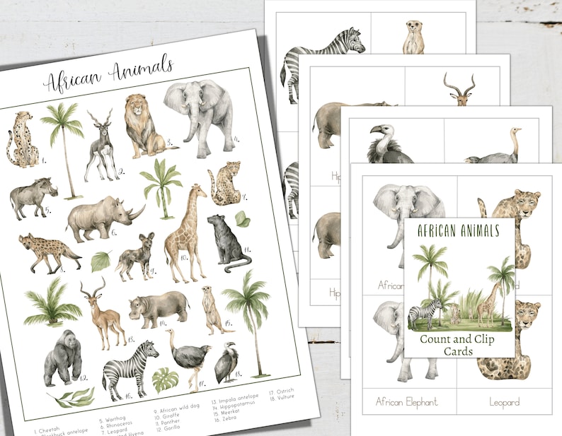 AFRICAN ANIMALS Mini Poster + 3-part Cards, Homeschool, Montessori ...