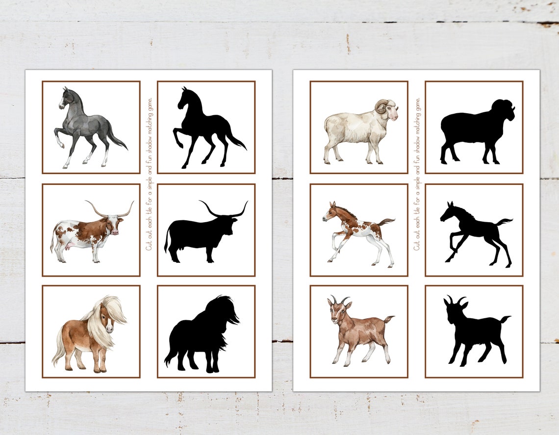 FARM ANIMALS Shadow Matching, Silhouette Matching, Montessori at Home ...