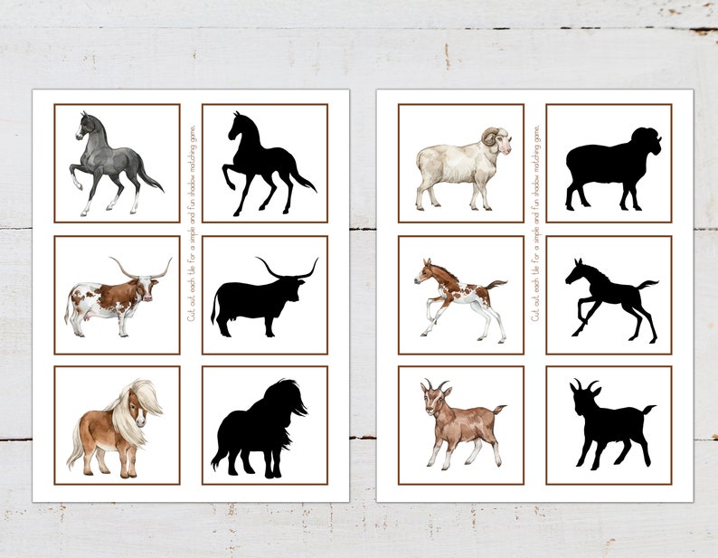 FARM ANIMALS Shadow Matching, Silhouette Matching, Montessori at Home ...