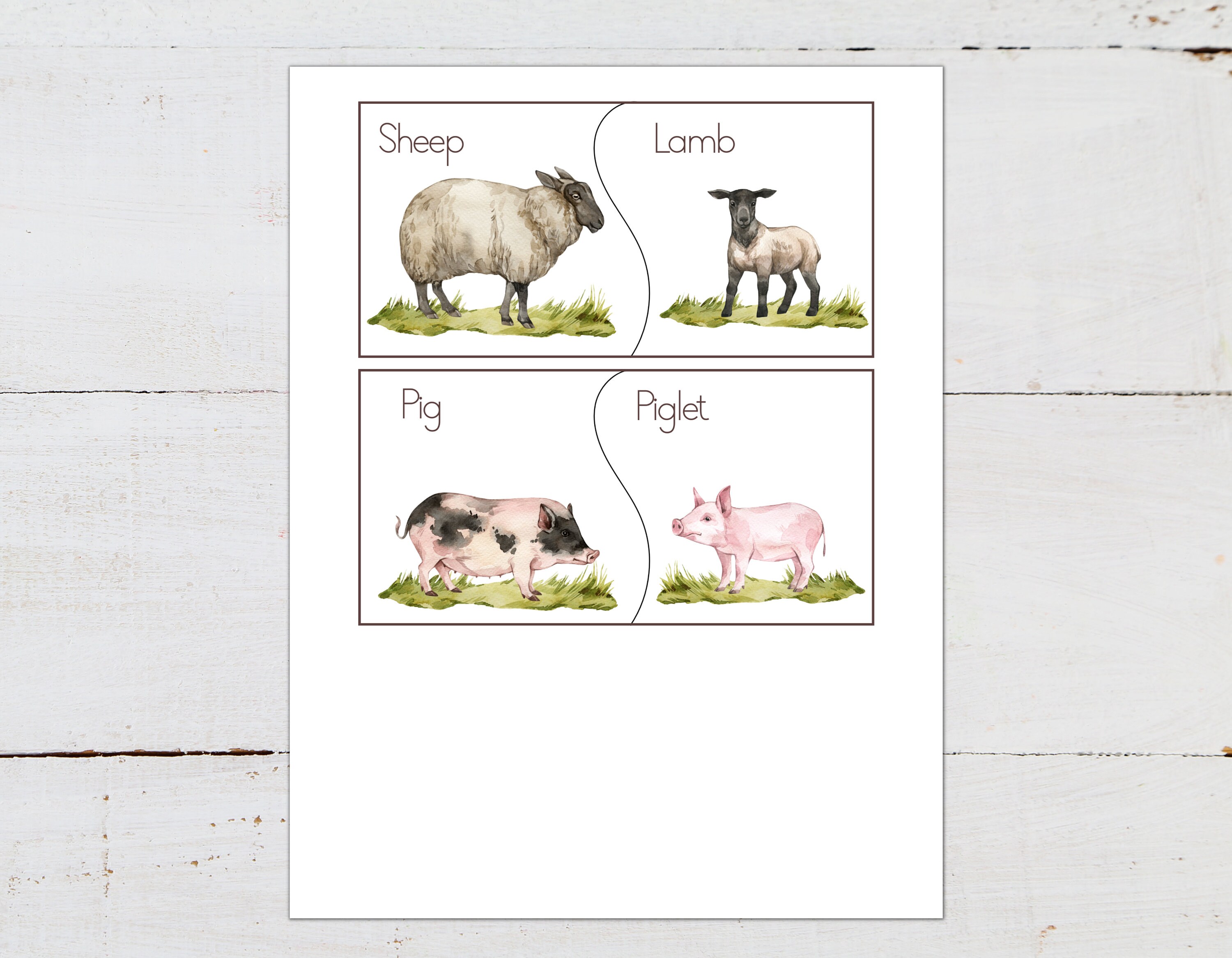 Mother and Baby Farm Animal Matching Cards and Flash Cards. Montessori ...