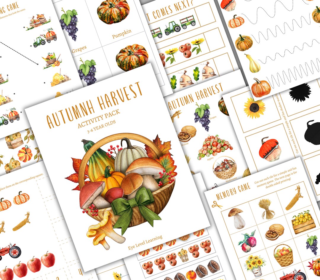 AUTUMN HARVEST Pre-k and K Activity Pack, Homeschool, Digital, Instant ...