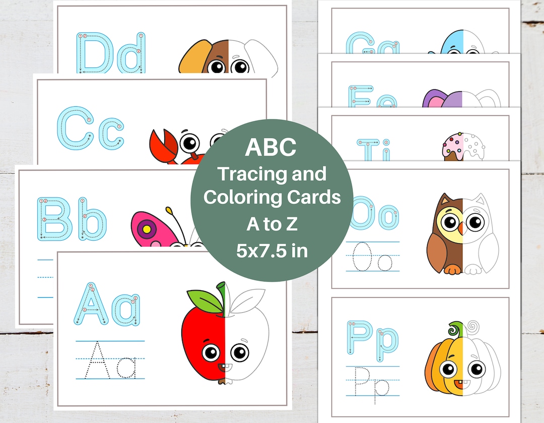 ABC Tracing and Coloring Cards, A to Z Tracing and Coloring, Instant ...