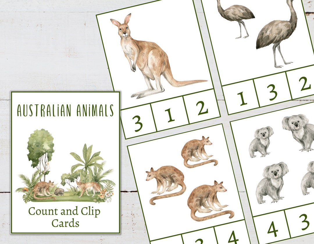 AUSTRALIAN Animals Count and Clip Cards, 1 to 12 Counting, Spring ...