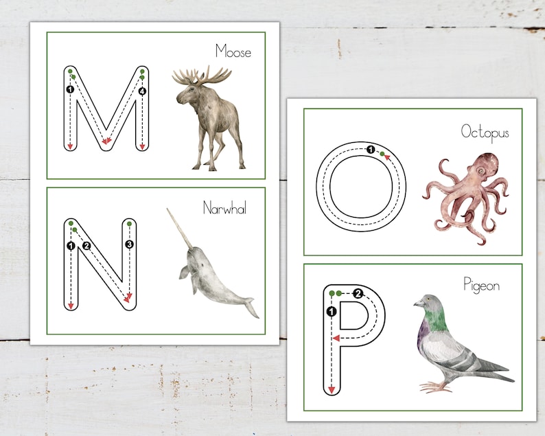 ANIMALS ABC Tracing Cards, A to Z Tracing and Coloring, Instant ...