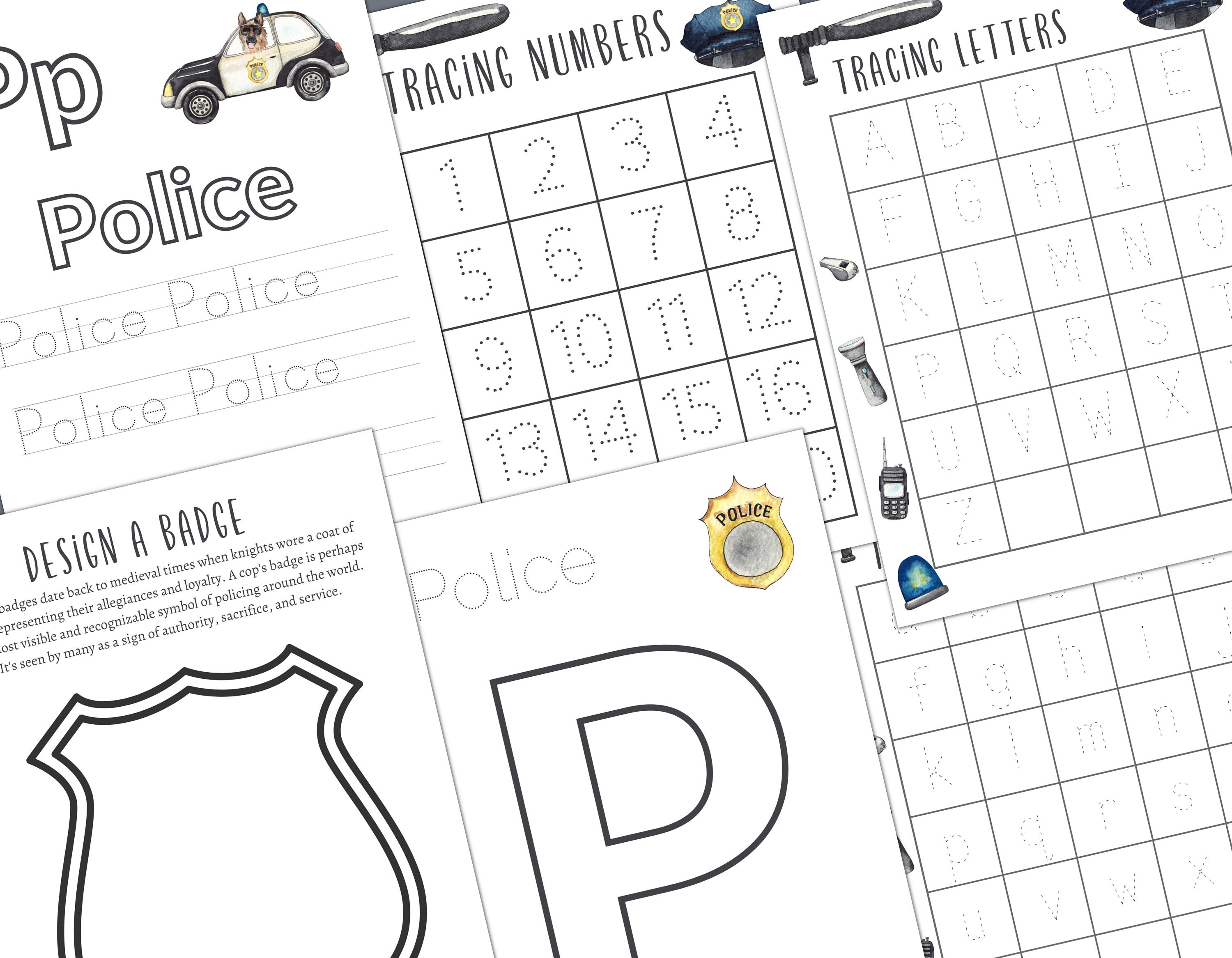 POLICE UNIT Pre-k and K Activity Pack, Homeschool, Digital, Instant ...