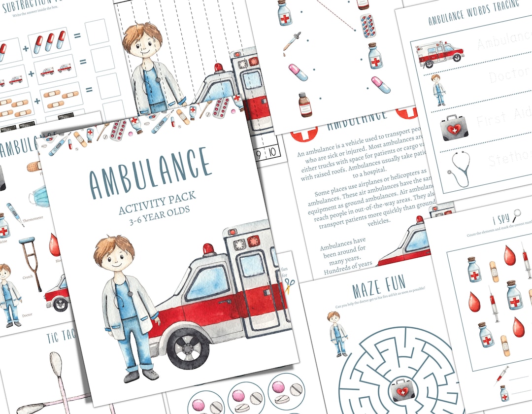 AMBULANCE Pre-k and K Activity Pack, Homeschool, Digital, Instant ...