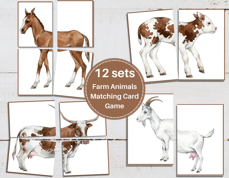 FARM Animals Matching Card Game, Simple Puzzles, Toddler Preschool ...