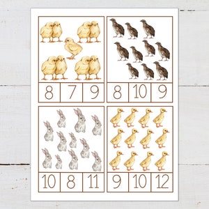 FARM ANIMALS Count and Clip Cards, 1 to 12 Counting, Spring Activity ...