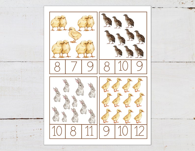 FARM ANIMALS Count and Clip Cards, 1 to 12 Counting, Spring Activity ...
