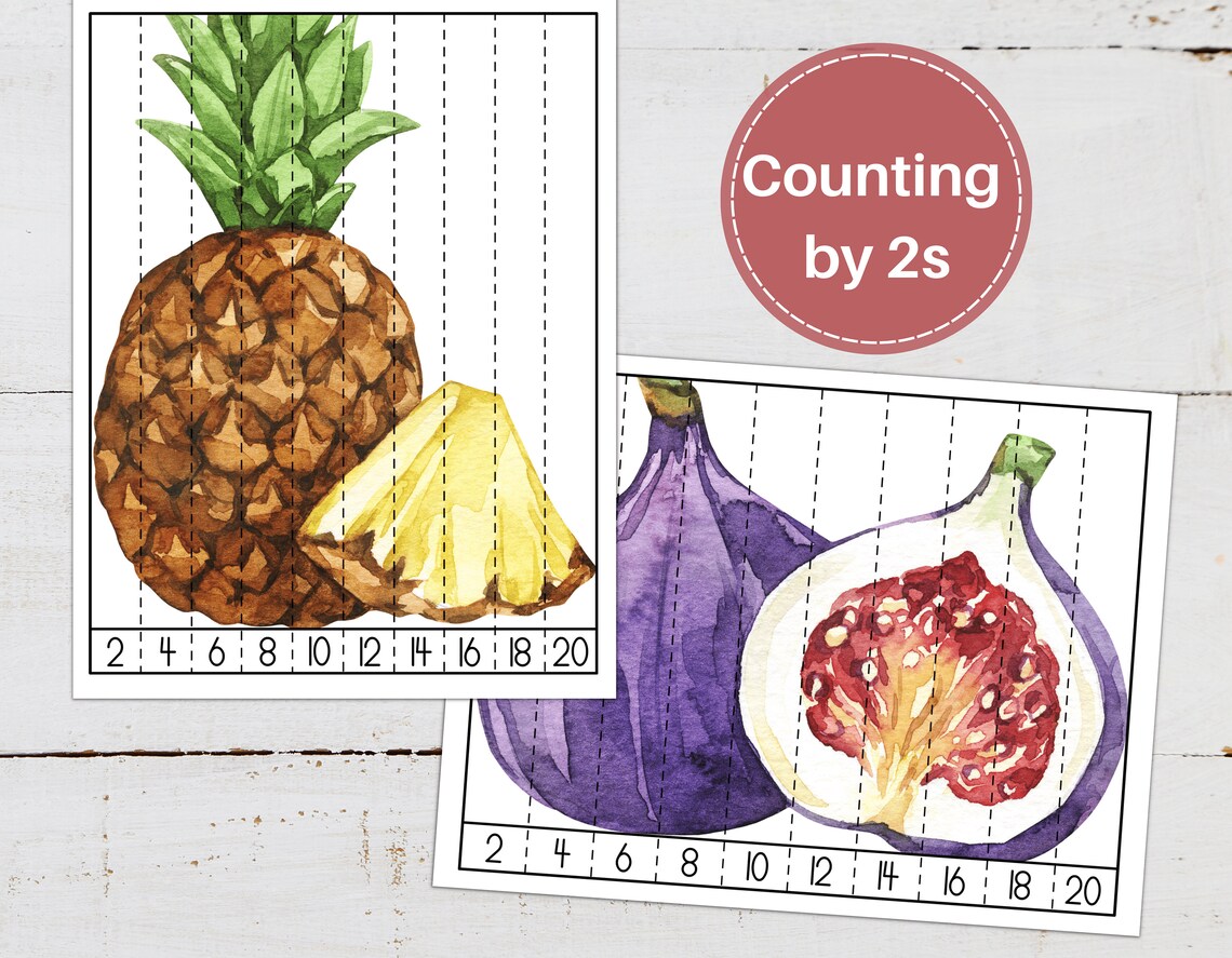 FRUIT and VEGETABLES Number Sequence Puzzles, Skip Counting, Printable ...