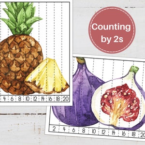 FRUIT and VEGETABLES Number Sequence Puzzles, Skip Counting, Printable ...