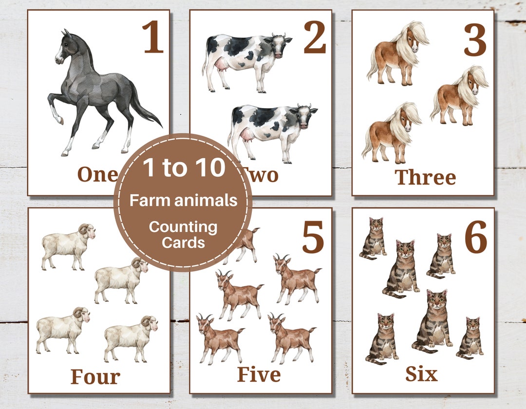 FARM ANIMALS Counting Cards, 1 to 10 Counting, Early Math Activity ...