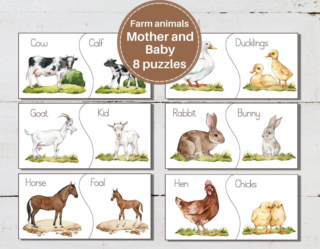 Mother and Baby Farm Animal Matching Cards and Flash Cards. Montessori ...
