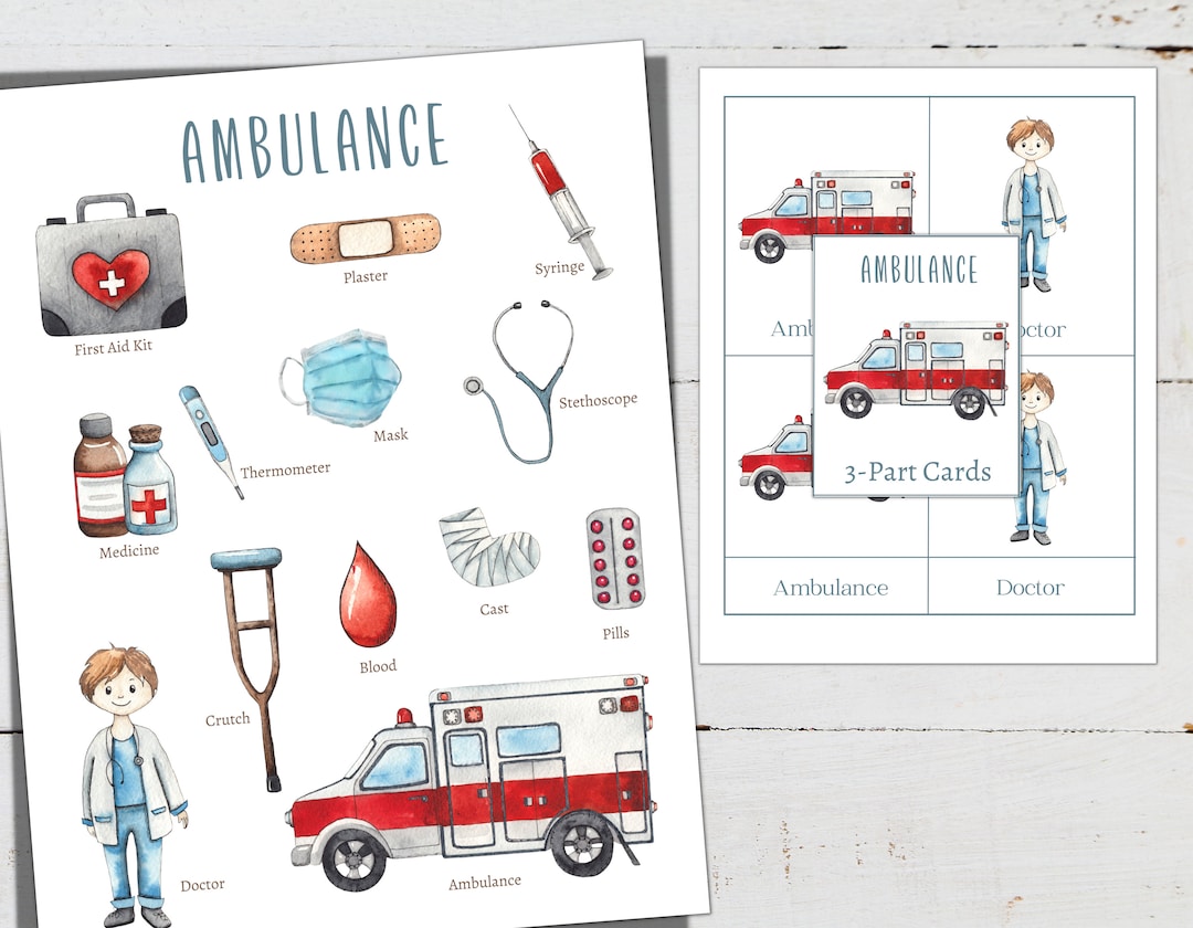 AMBULANCE Vocabulary Mini Poster + 3-part Cards, Homeschool, Montessori ...