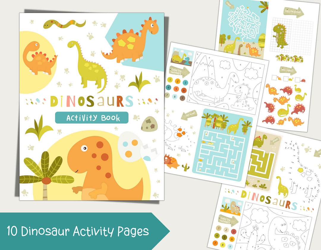 DINOSAUR Activity Book, 10 Printable Kids Activity Pages, Home School ...