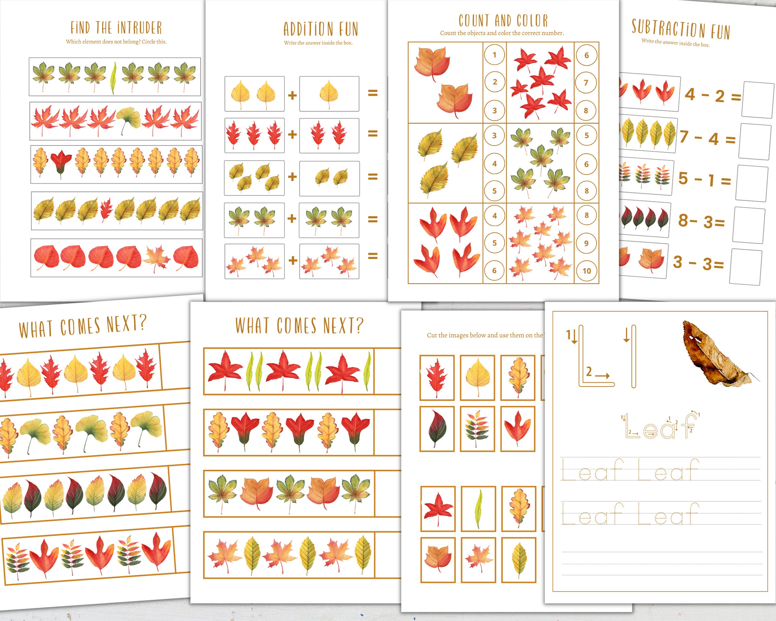 AUTUMN LEAVES Pre-k and K Activity Pack, Homeschool, Digital, Instant ...
