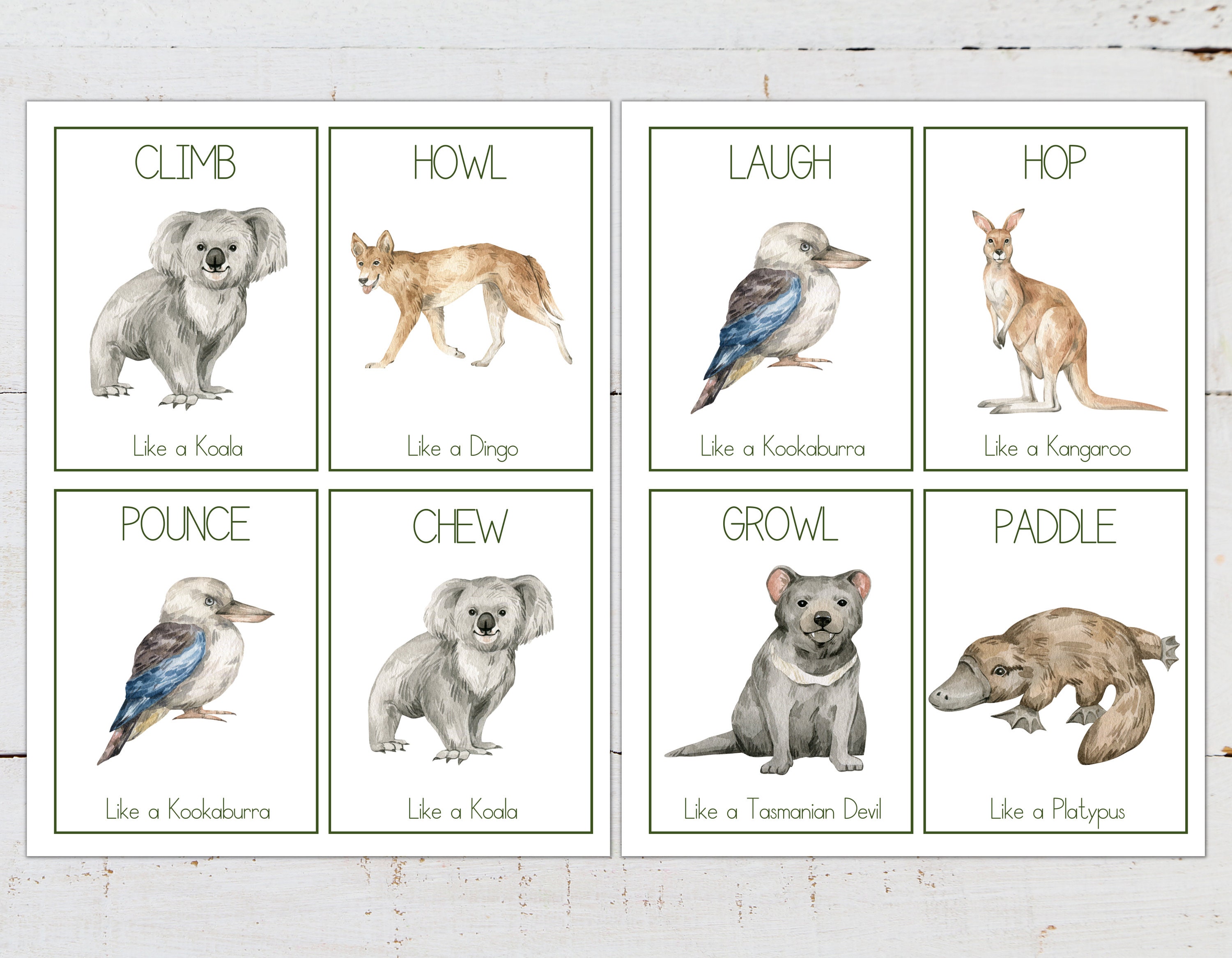 ANIMAL MOVEMENT CARDS, Australian Animals, Calm Down Activity, Kids ...