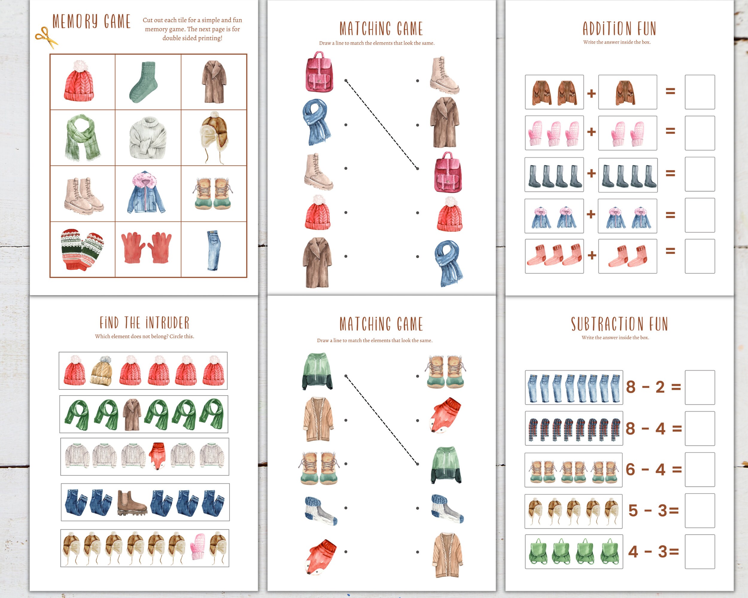 WINTER CLOTHES Pre-k and K Activity Pack, Homeschool, Digital, Instant ...