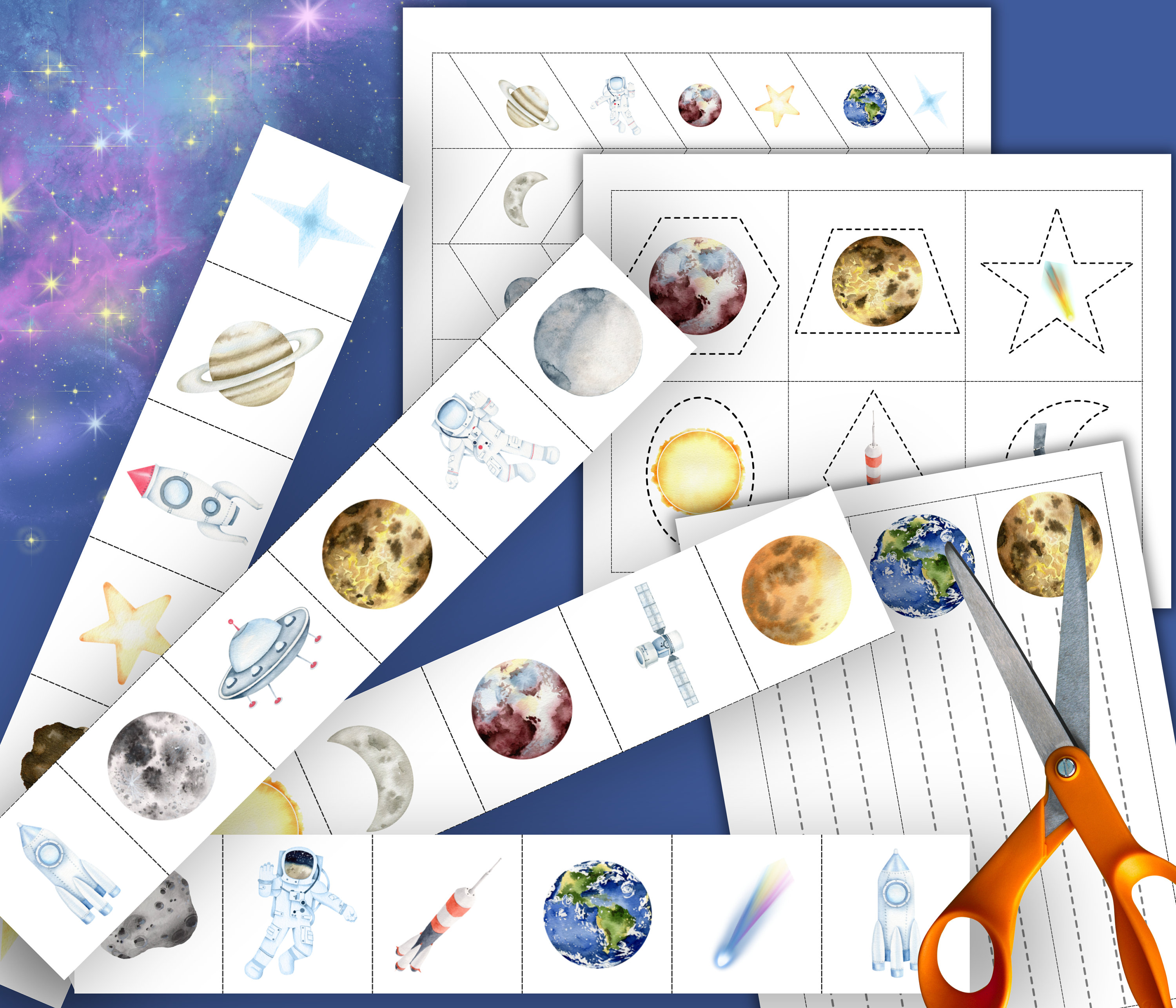 SPACE Cutting Strips, Scissor Practice, Preschool Printable, Homeschool ...