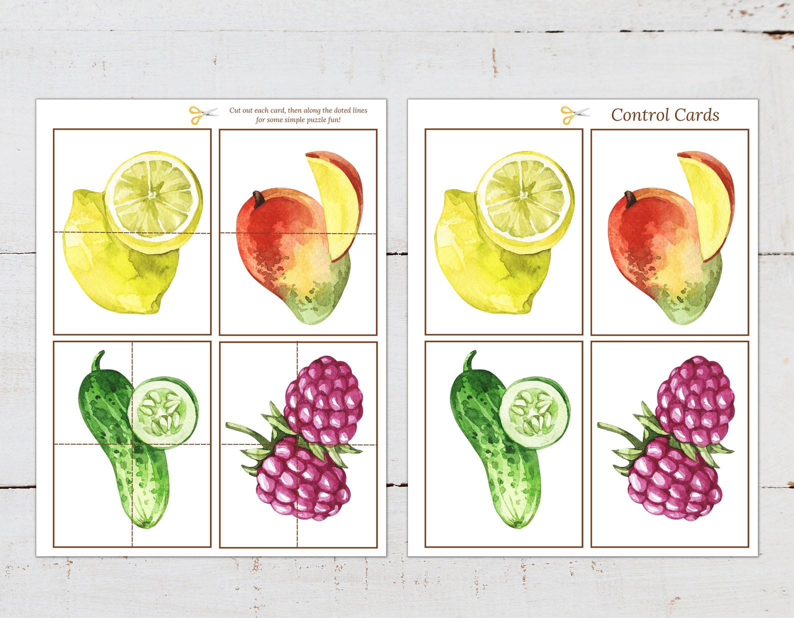 FRUIT and VEGETABLES Matching Card Game, Simple Puzzles, Toddler ...