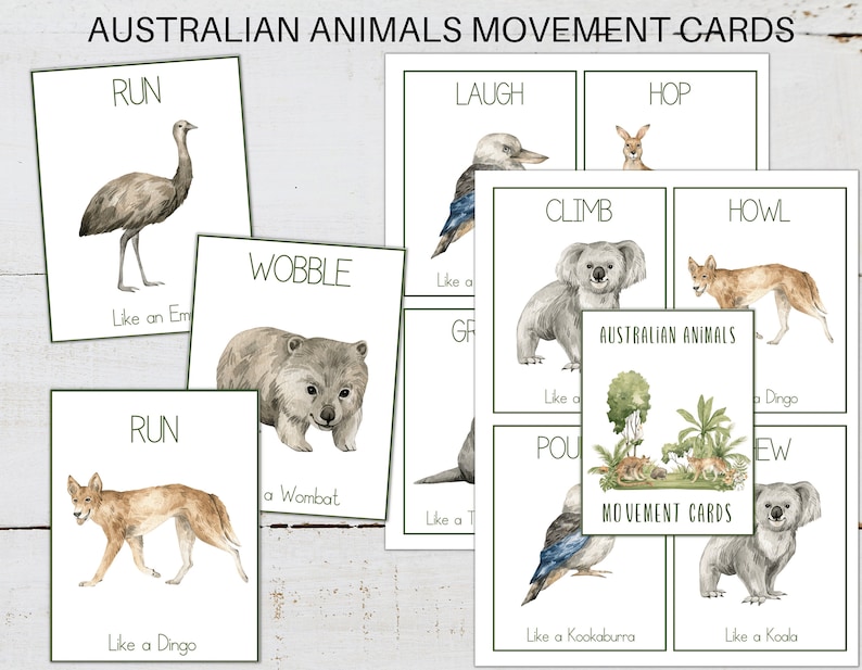 ANIMAL MOVEMENT CARDS, Australian Animals, Calm Down Activity, Kids ...