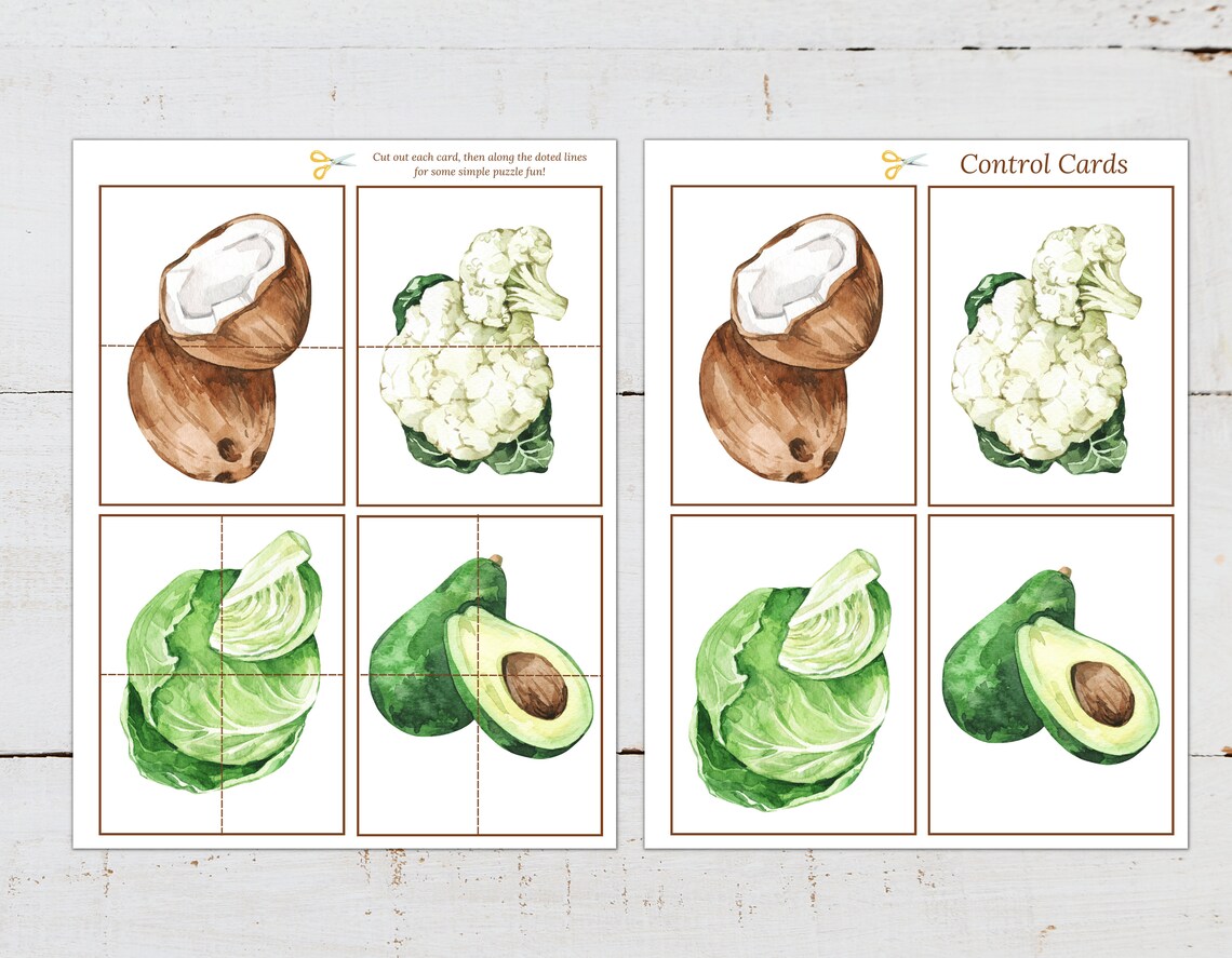 FRUIT and VEGETABLES Matching Card Game, Simple Puzzles, Toddler ...