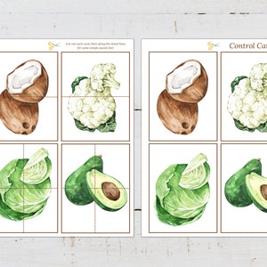 FRUIT and VEGETABLES Matching Card Game, Simple Puzzles, Toddler ...