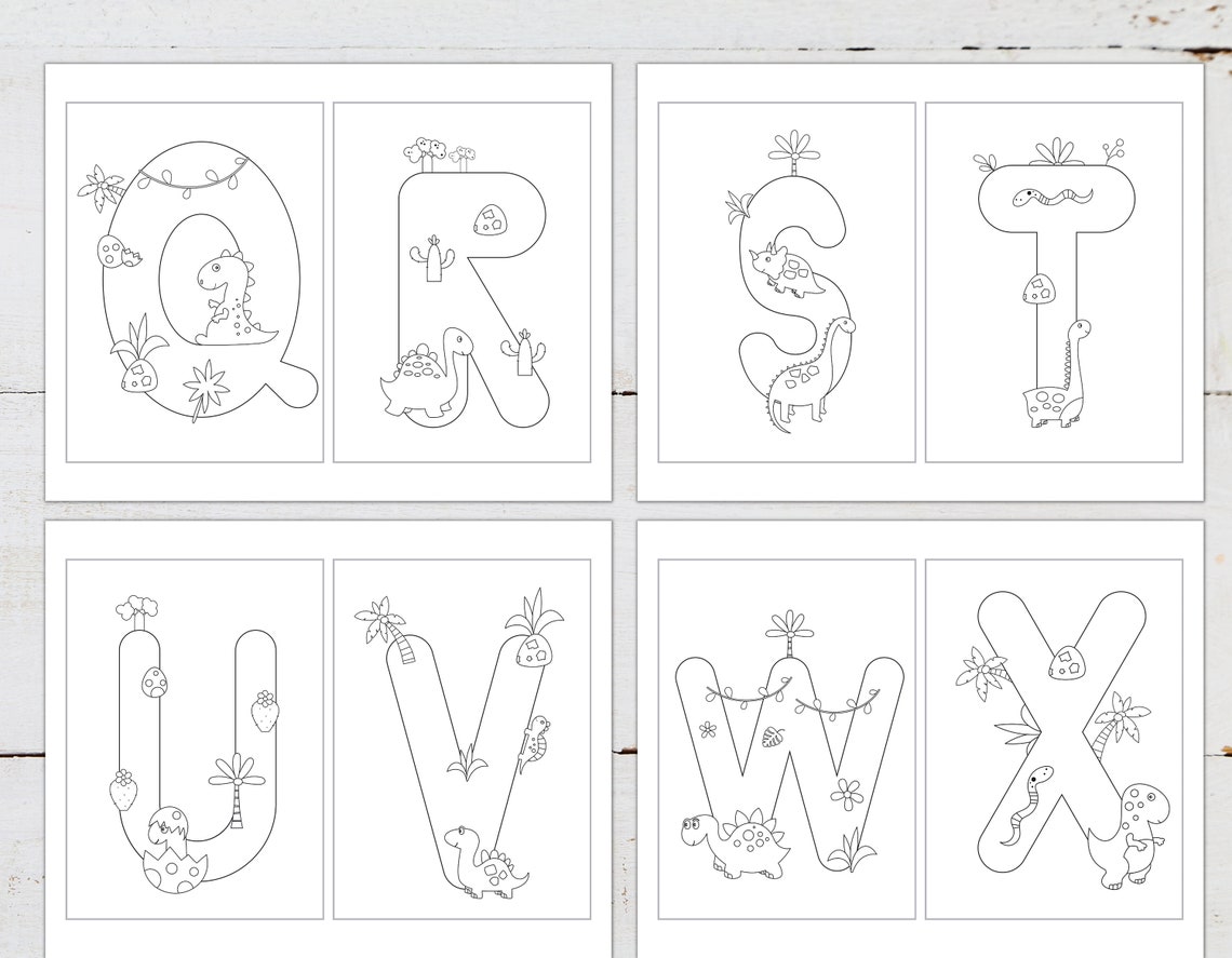 DINOSAUR ABC Coloring Cards, A to Z Coloring, Instant Download - Etsy