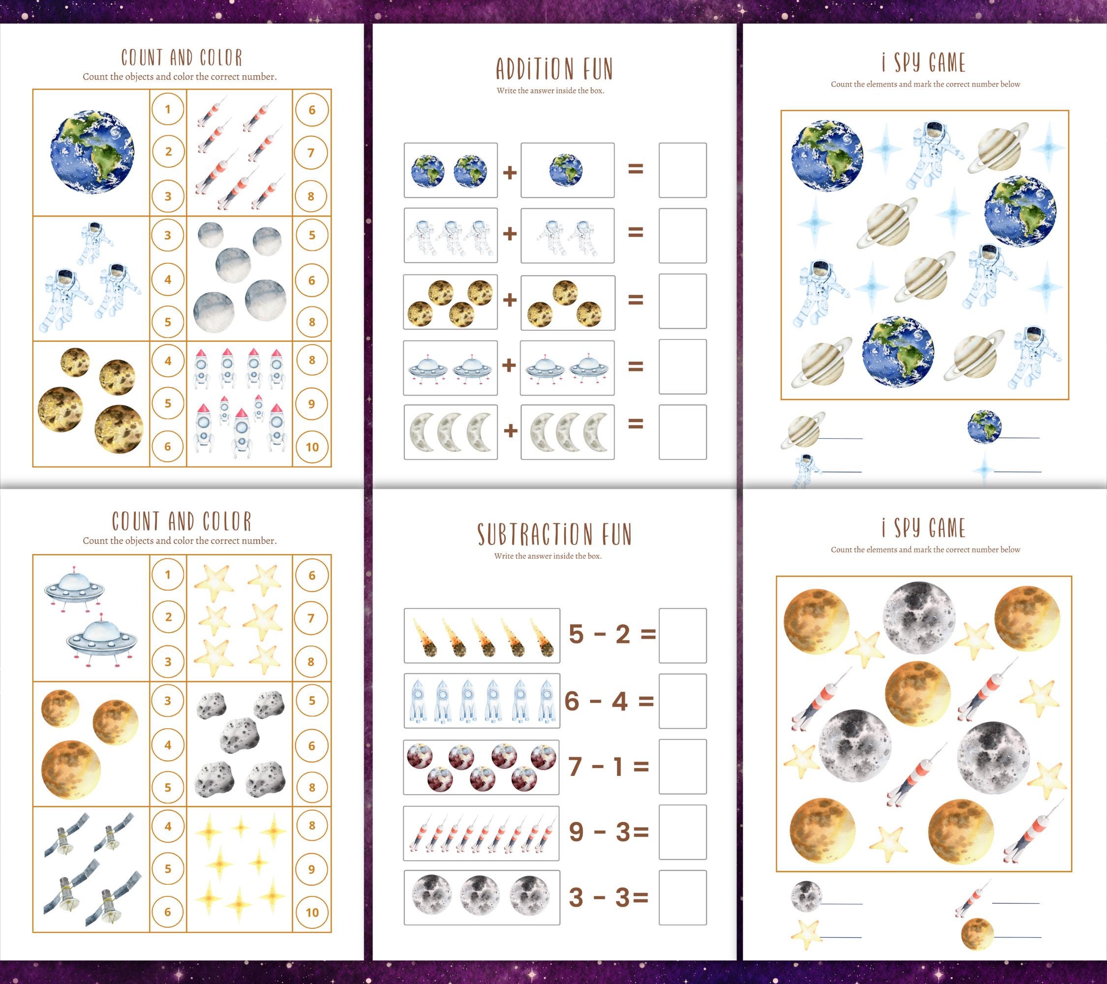 SPACE Pre-k and K Activity Pack, Homeschool, Digital, INSTANT DOWNLOAD ...