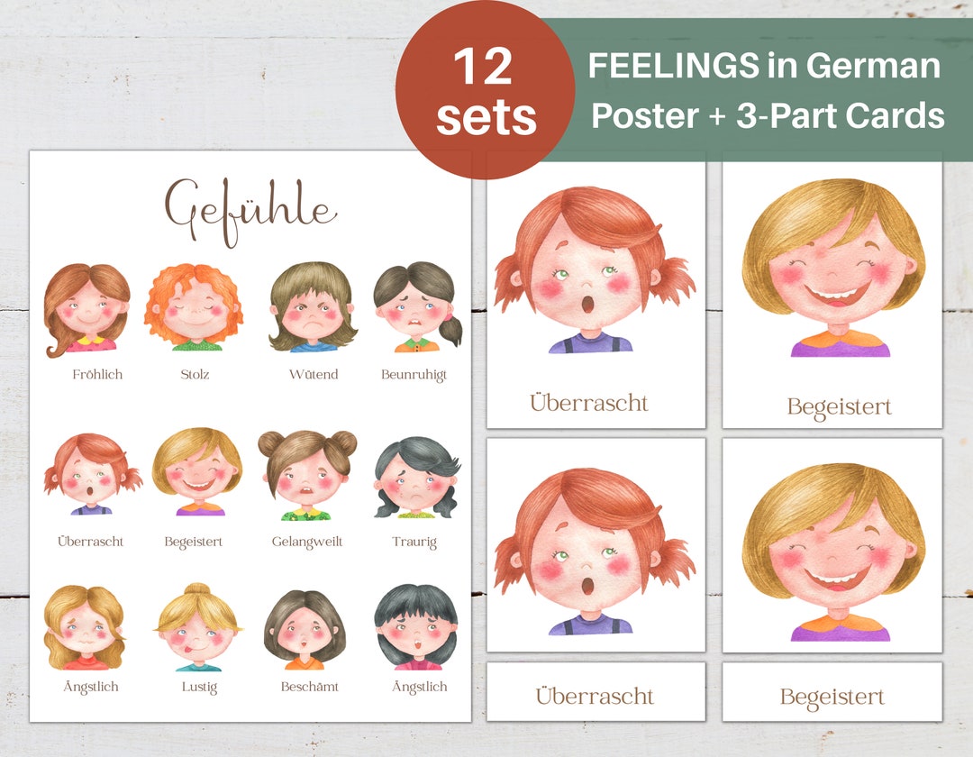 EMOTIONS GERMAN Edition, Mini Poster + 3-part Cards, Homeschool ...