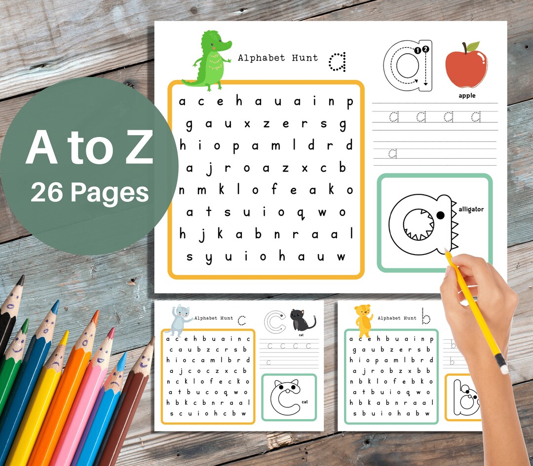 ABC HUNT Worksheets, A to Z, Preschool Activity, Lowercase Letters ...
