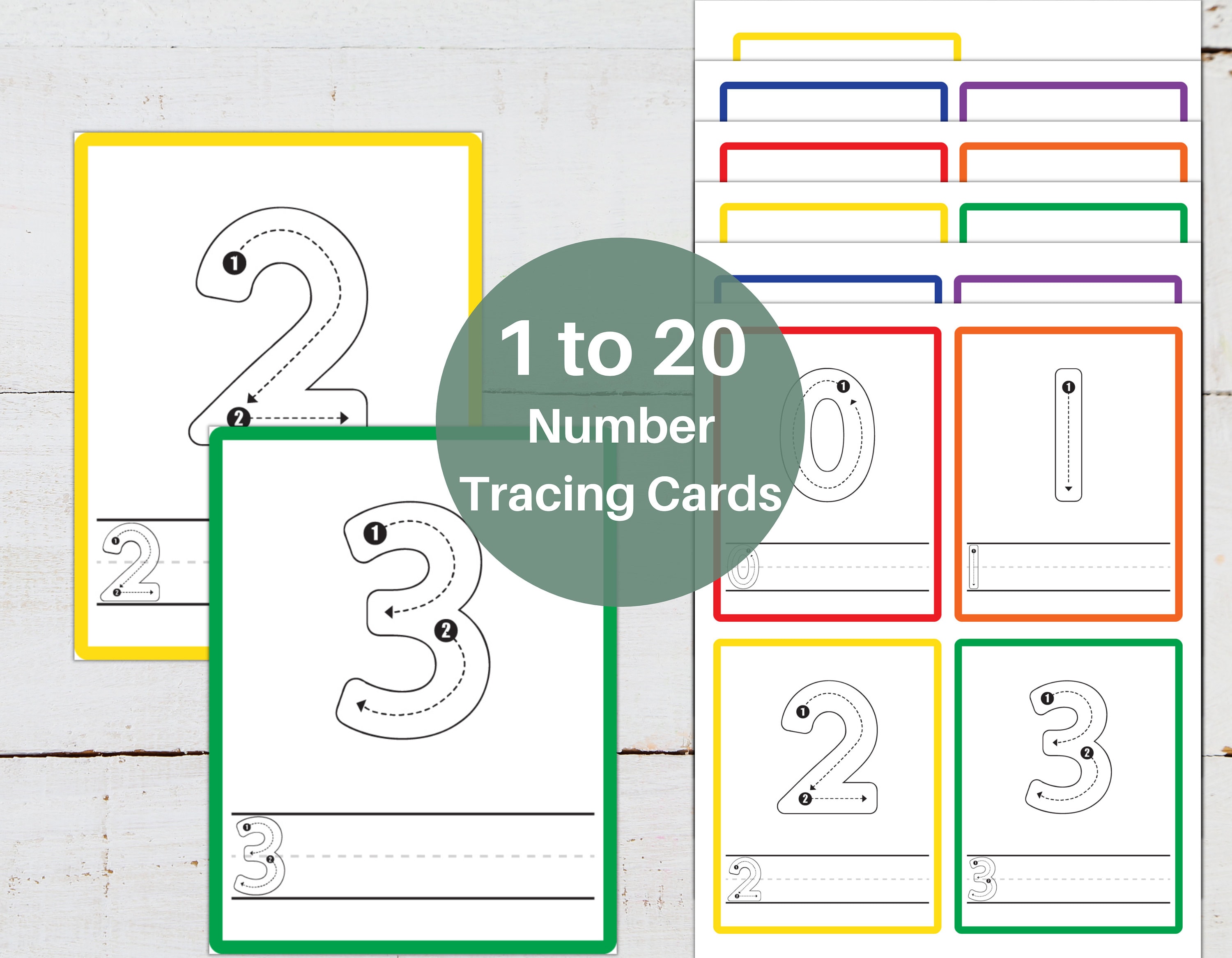NUMBER Tracing Cards, 1 to 20, INSTANT DOWNLOAD - Etsy