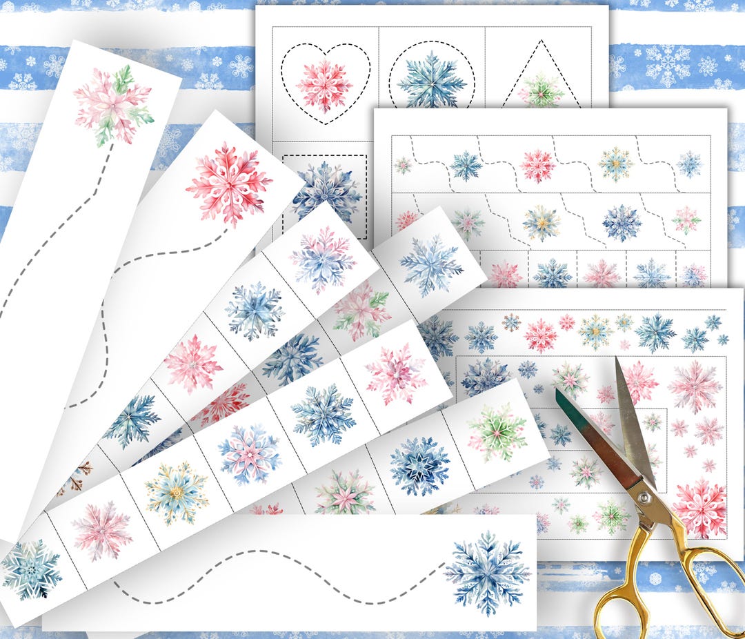 SNOWFLAKES Cutting Strips, Scissor Practice, Preschool Printable ...