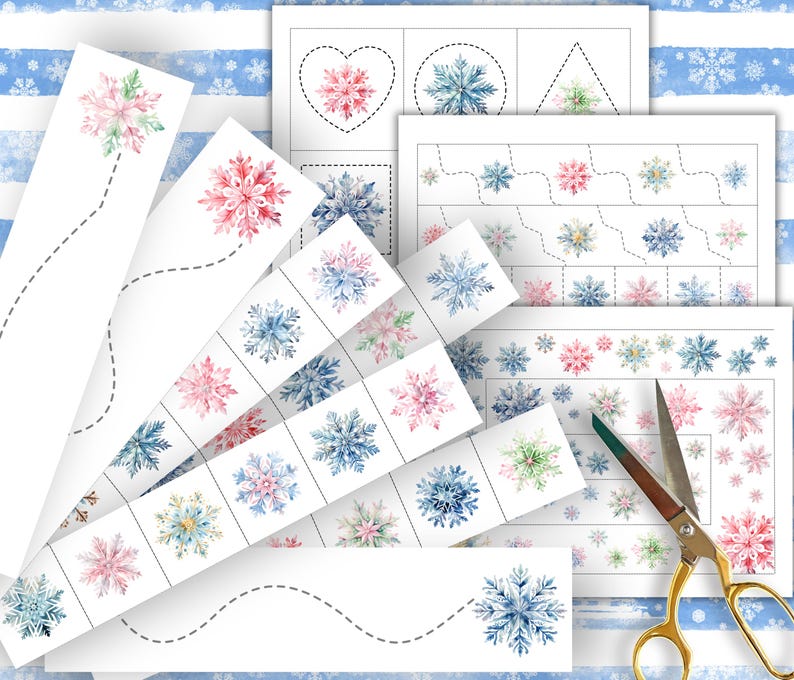 SNOWFLAKES Cutting Strips, Scissor Practice, Preschool Printable ...