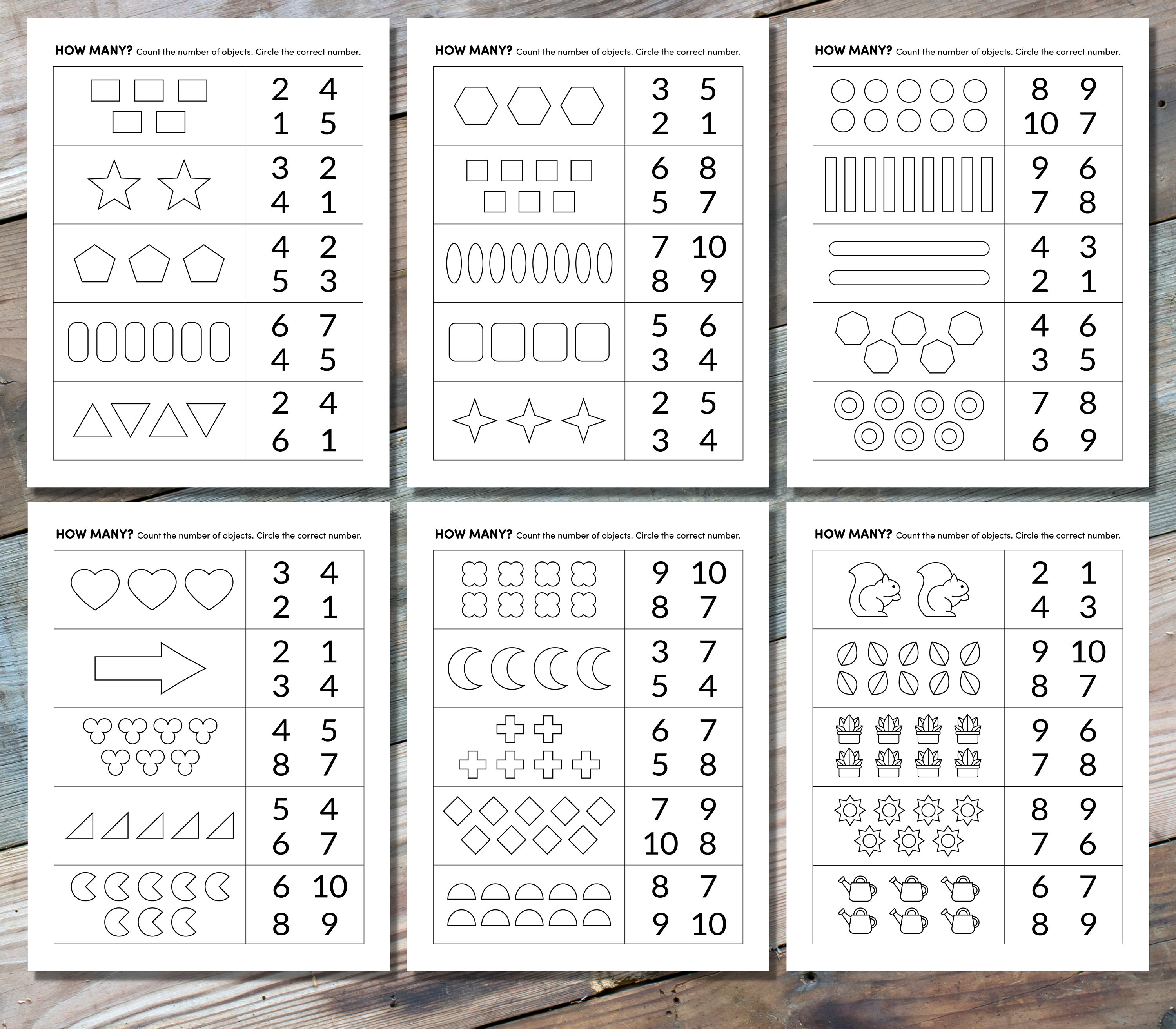 Early Math Worksheets, 1 to 10 Counting, Preschool Activity, Digital ...