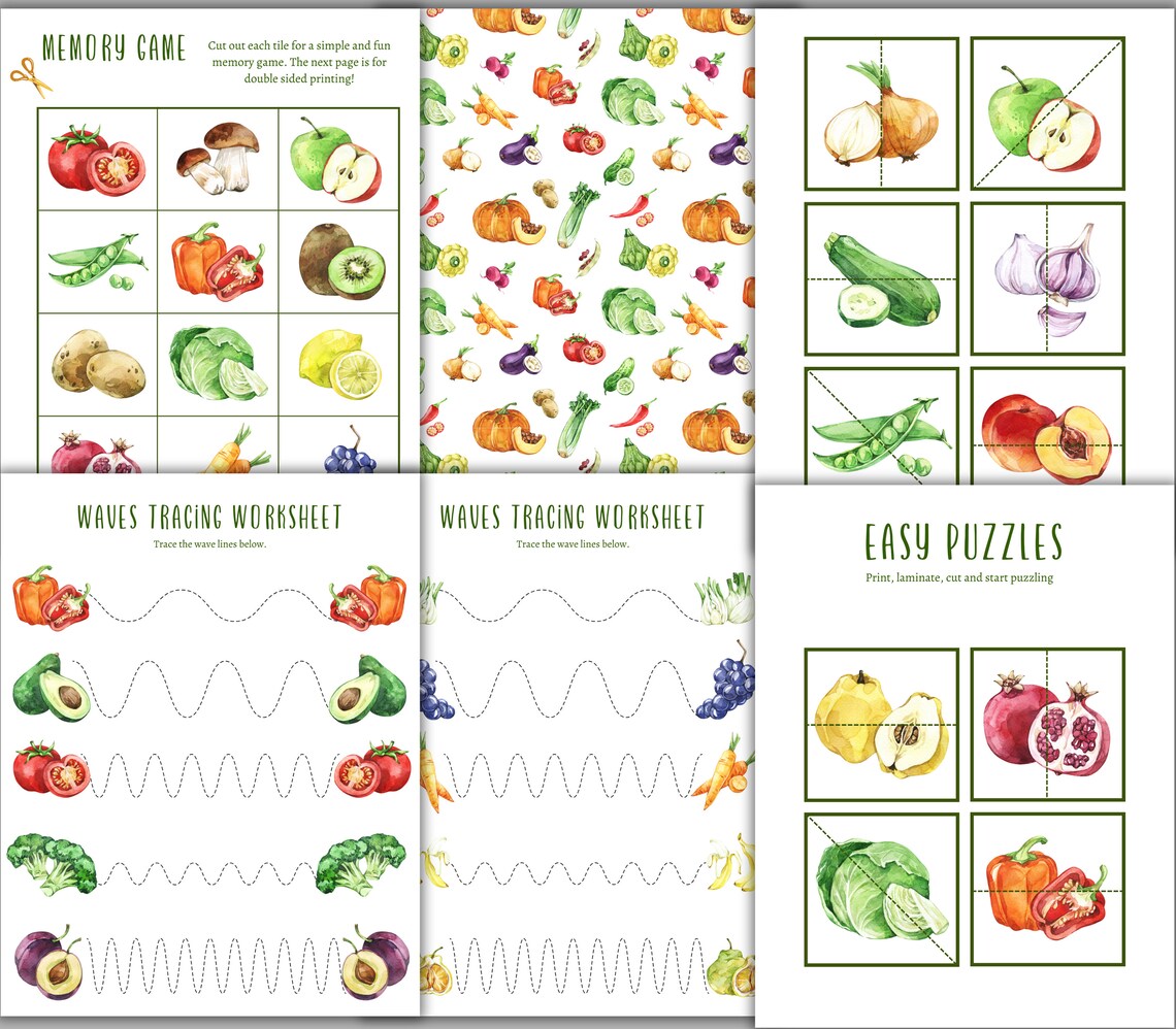 FRUIT & VEGGIES Pre-k and K Activity Pack, Homeschool, Digital, Instant ...