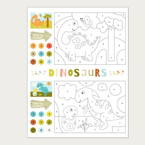 Dinosaurs Themed Color by Numbers Activity Pages for Kids, Home School ...