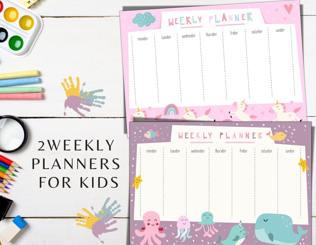 Kids Weekly Planners, Printable Kids Weekly School Schedule, 2 Children ...