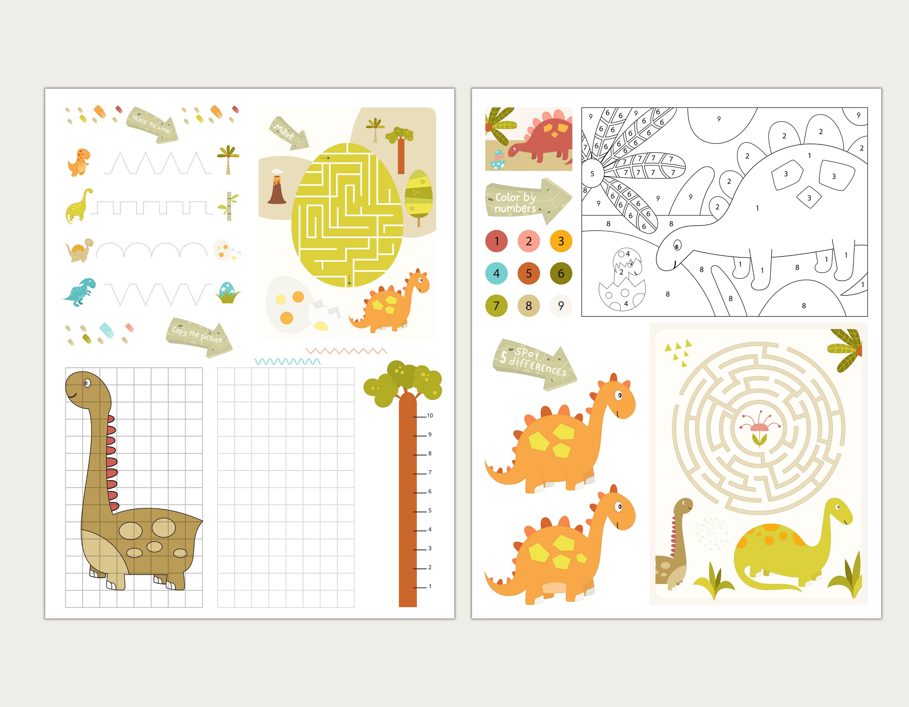 DINOSAUR Activity Book, 10 Printable Kids Activity Pages, Home School ...