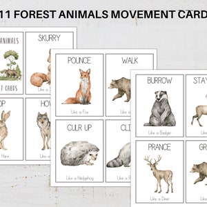 ANIMAL MOVEMENT CARDS, Forest Animals, Calm Down Activity, Kids ...