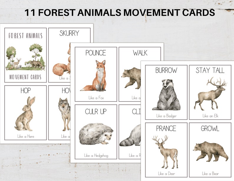 ANIMAL MOVEMENT CARDS, Forest Animals, Calm Down Activity, Kids ...