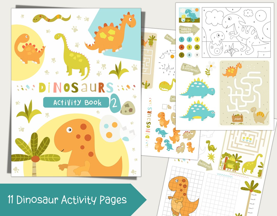 DINOSAUR Activity Book #2, 11 Printable Kids Activity Pages, Home ...