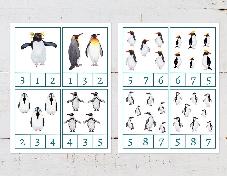 PENGUINS Count and Clip Cards, 1 to 15 Counting, Winter Activities for ...