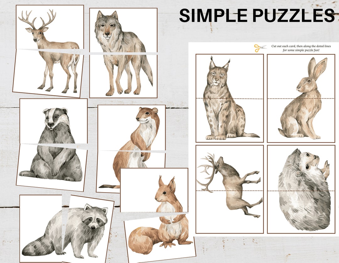 FOREST Animals Simple Puzzles, Printable, Preschool Activity, Kids ...